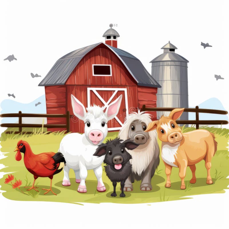 Cartoon Farm Animals in the Barnyard, Vector Illustration Stock ...