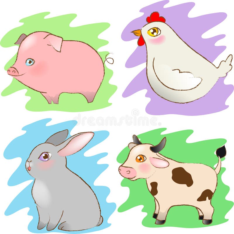 Cartoon Farm Cute Animals Set on Abstract Background Stock Vector ...
