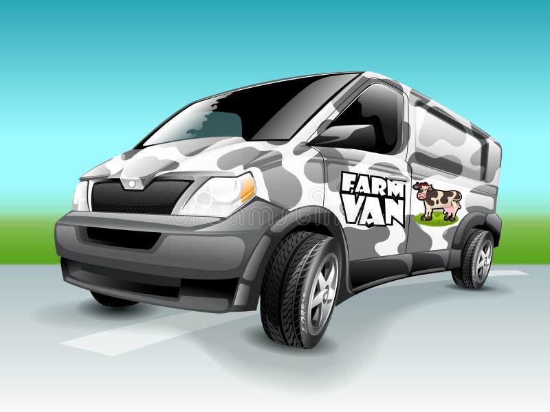 Cartoon Farm Van with Abstract Cow Skin Theme. Stock Vector ...