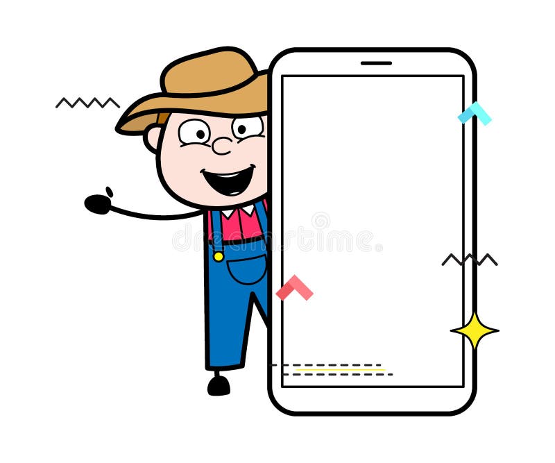 Cartoon Farmer with Empty Cell Phone Screen Stock Illustration ...