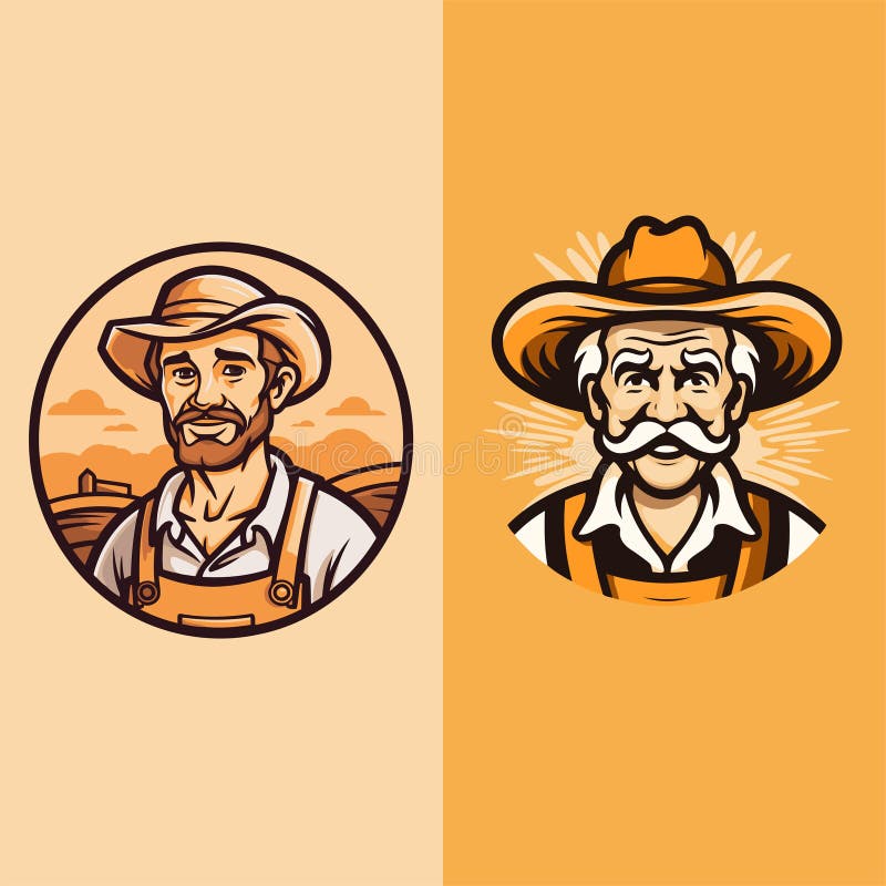 Cartoon Farmer with Hat and Beard. Vector Illustration in Retro Style ...