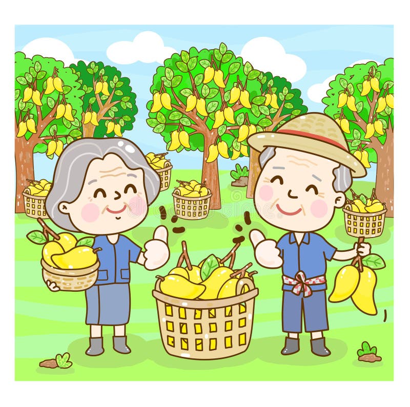 Cartoon Farmer Have Mango Character. Stock Illustration - Illustration ...
