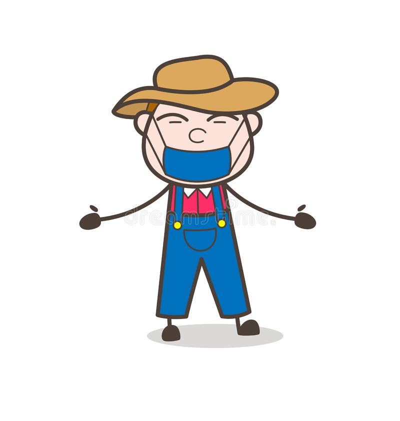 Cartoon Farmer with Medical Face-Mask Vector Stock Illustration ...