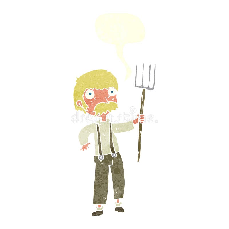 Cartoon Farmer with Pitchfork with Speech Bubble Stock Illustration ...