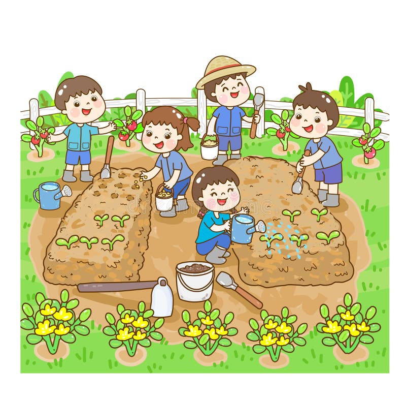 Cartoon Farmer and Vegetables in Farm. Stock Illustration ...