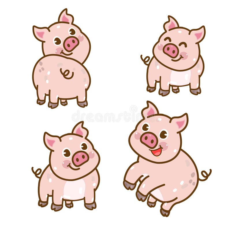 Set Cartoon Pig Character Vector. Stock Illustration - Illustration of ...