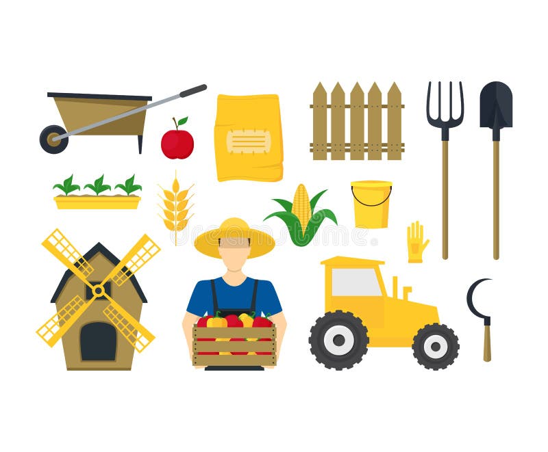 Cartoon Farming Elements and Equipment Set. Vector Stock Vector ...