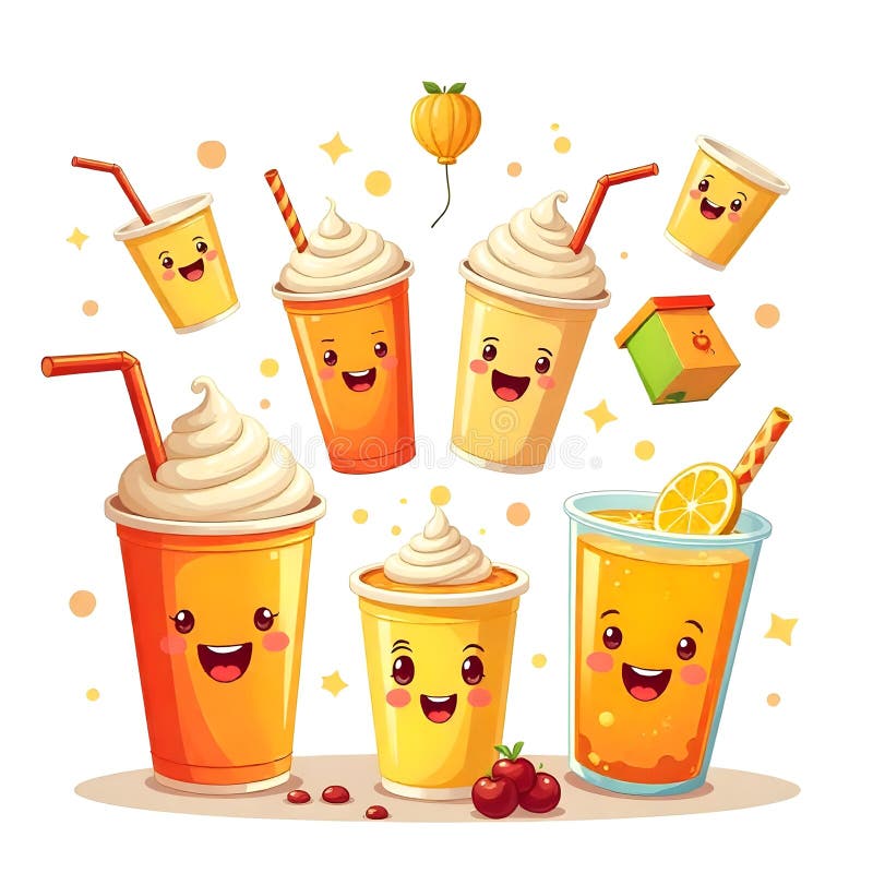 Cartoon Fast Drinks Collection on White Background Stock Illustration ...