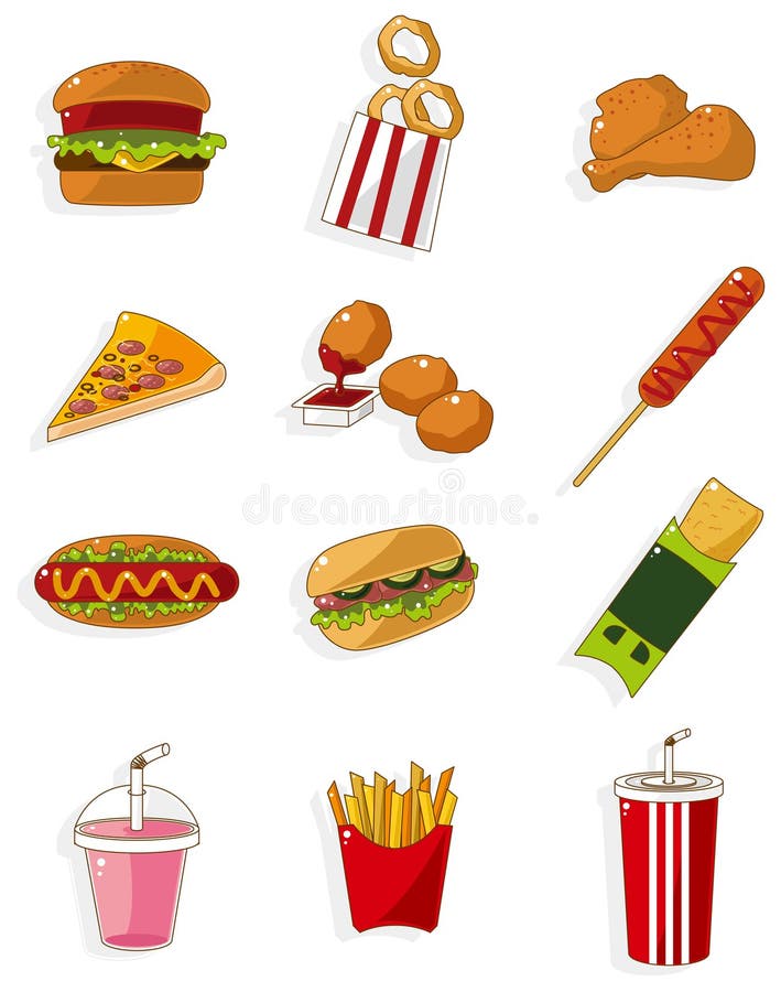 Cartoon fast food icon stock vector. Illustration of chips - 18111330