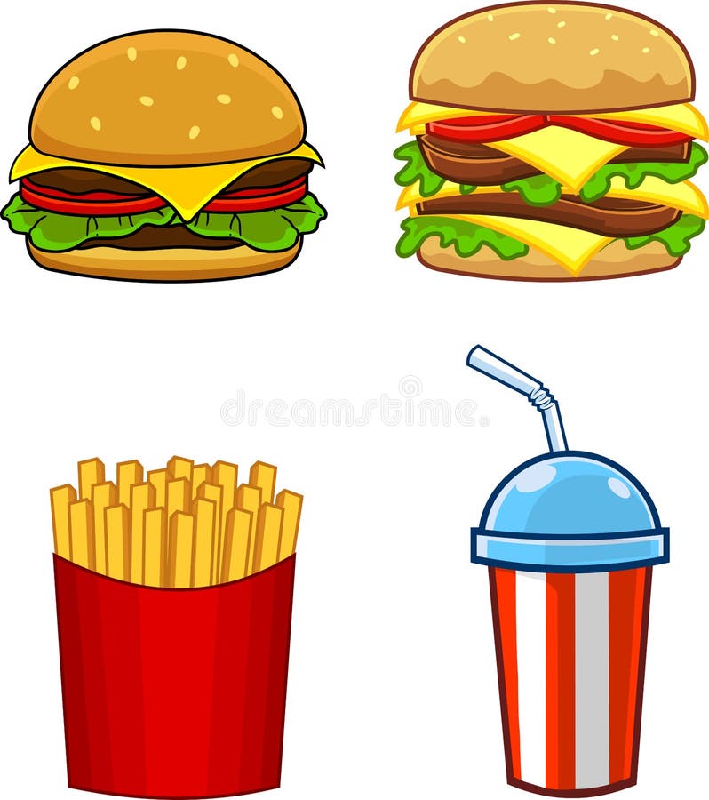 Cartoon Fast Foods. Vector Hand Drawn Collection Set Stock Vector ...