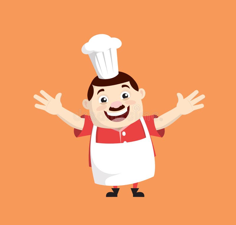 Cartoon Fat Funny Cook - in Cheerful Pose Stock Vector - Illustration ...