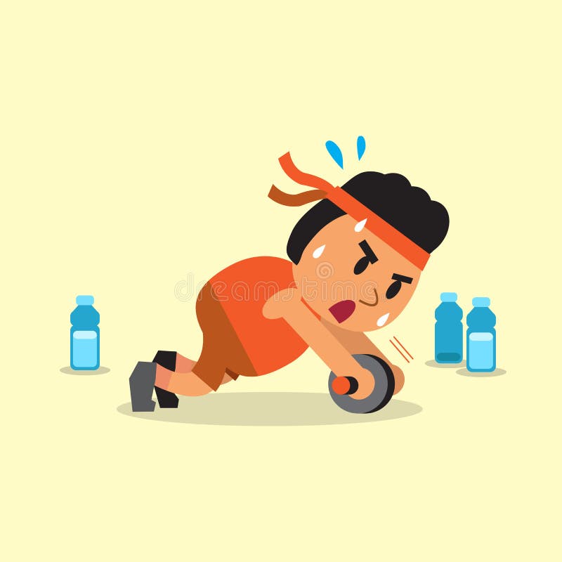 Cartoon Fat Man Doing Ab Wheel Rollout Exercise Stock Vector ...