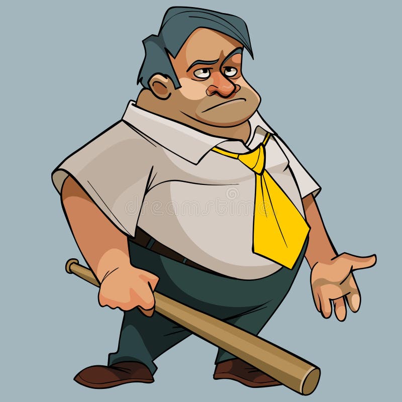 Cartoon Fat Man in a Tie with a Bat in His Hand Stock Vector ...
