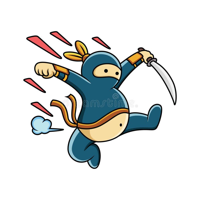 Cartoon Fat Ninja is Jumping with Funny Expression Stock Vector ...