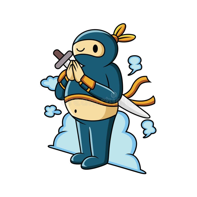 Cartoon Fat Ninja Met Wolk Rond Het Lichaam Vector Illustratie ...