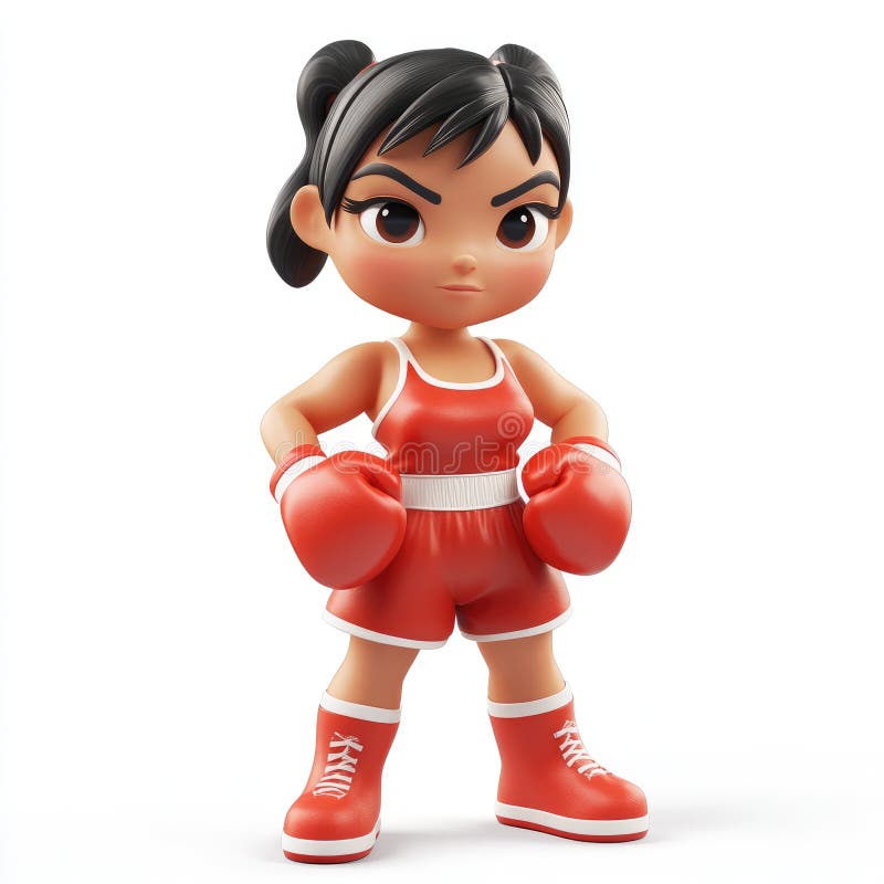 Powerful Female Boxer Cartoon Character in Red Outfit Stock ...