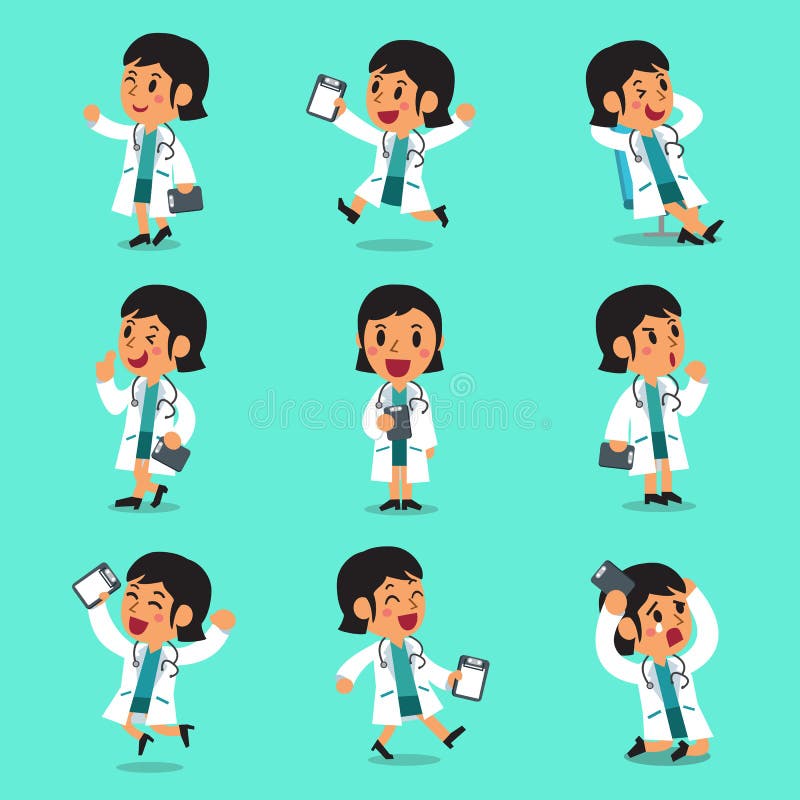 Cartoon Female Doctor Character Poses Stock Vector - Illustration of ...