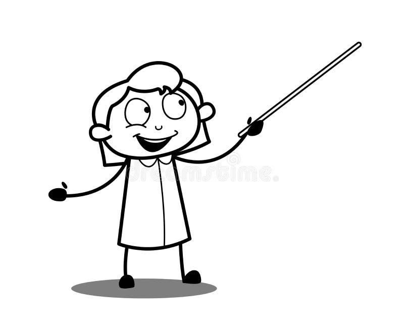 Cartoon Female Employee Pointing with Stick Stock Illustration ...