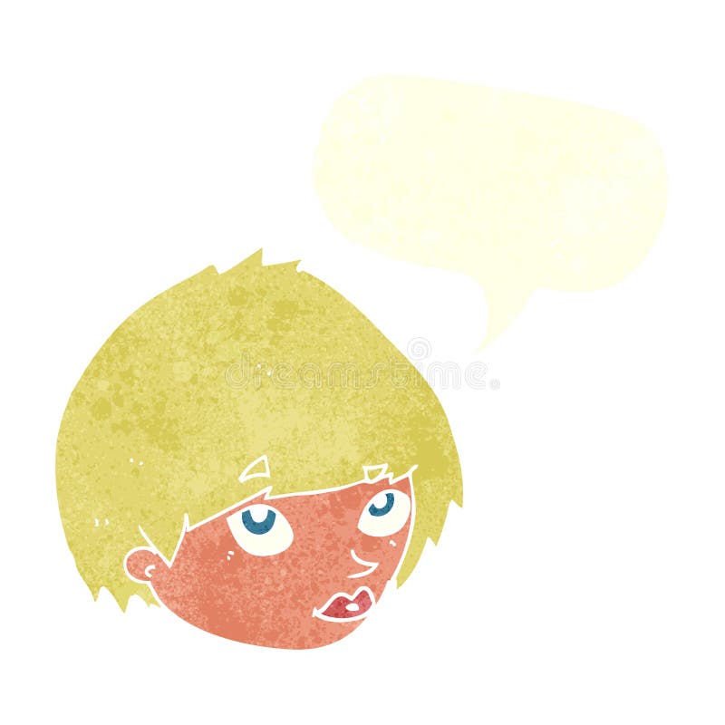 Cartoon Female Face Looking Up with Speech Bubble Stock Illustration ...
