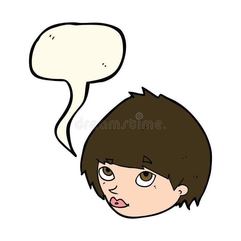 Cartoon Female Face Looking Up with Speech Bubble Stock Illustration ...