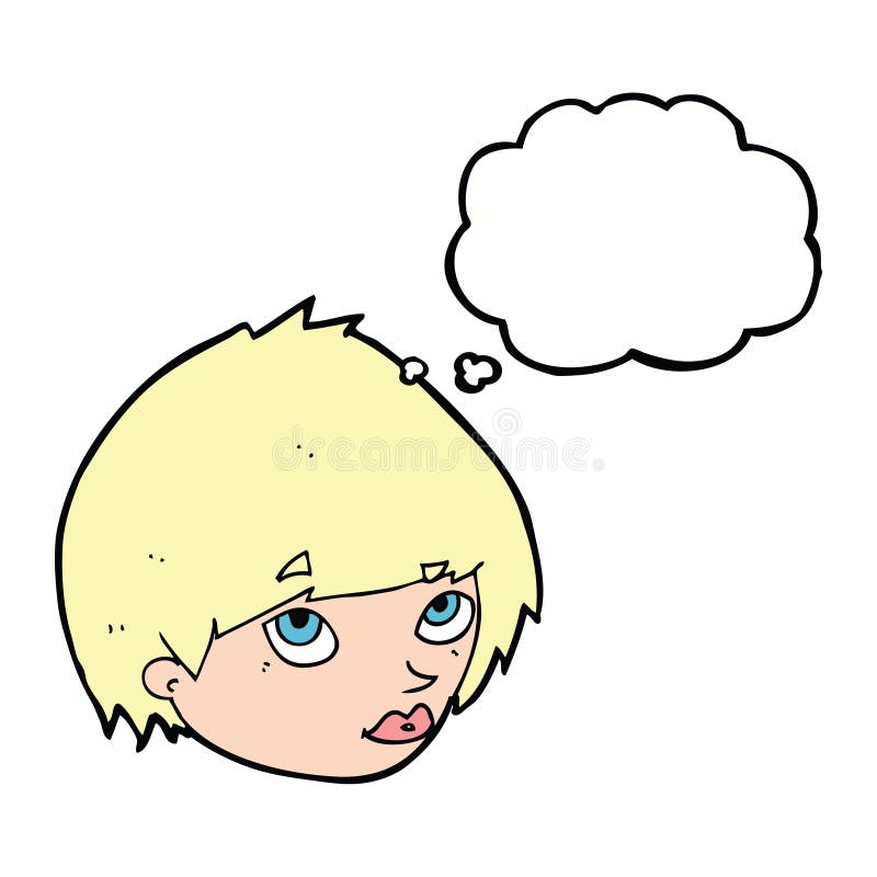 Cartoon Female Face Looking Up with Thought Bubble Stock Illustration ...