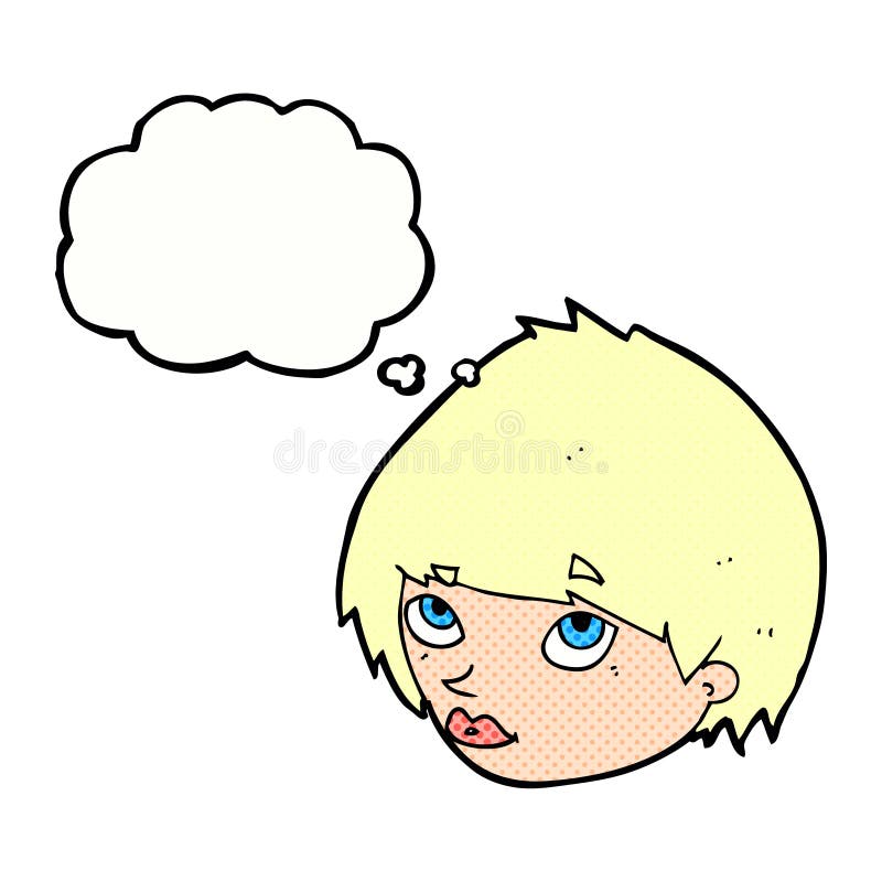 Cartoon Female Face Looking Up with Thought Bubble Stock Illustration ...