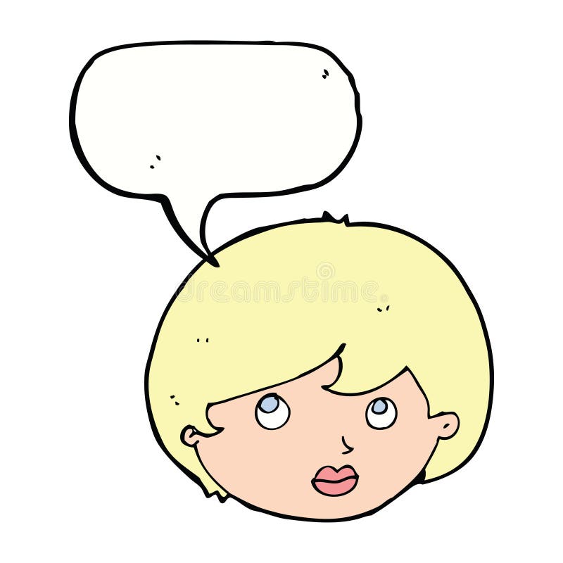 Cartoon Female Face Looking Upwards with Speech Bubble Stock ...
