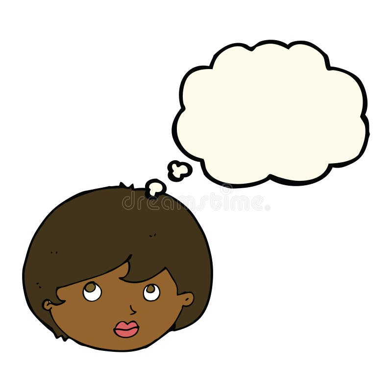 Cartoon Female Face Looking Upwards with Thought Bubble Stock ...