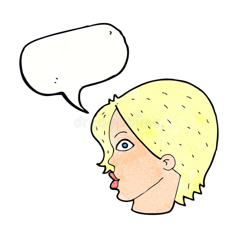 Cartoon Female Face Staring with Speech Bubble Stock Illustration ...