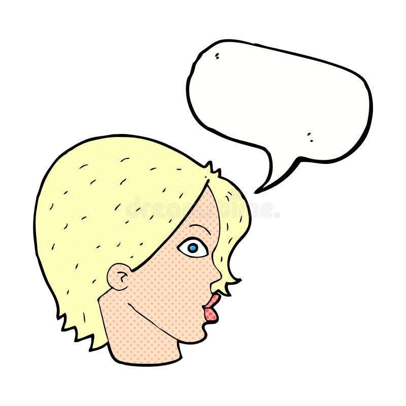 Cartoon Female Face Staring with Speech Bubble Stock Illustration ...