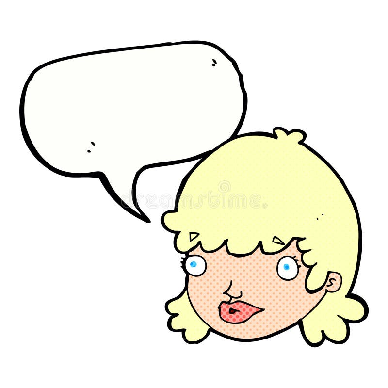 Cartoon Female Face with Surprised Expression with Speech Bubble Stock ...
