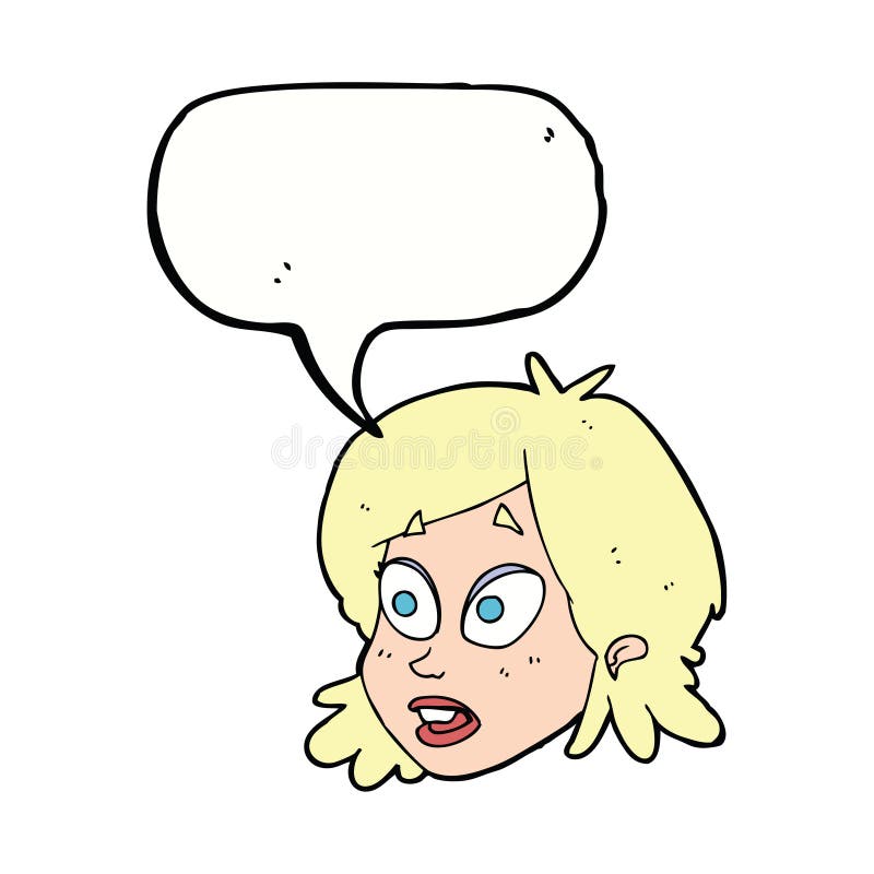 Cartoon Female Face with Surprised Expression with Speech Bubble Stock ...