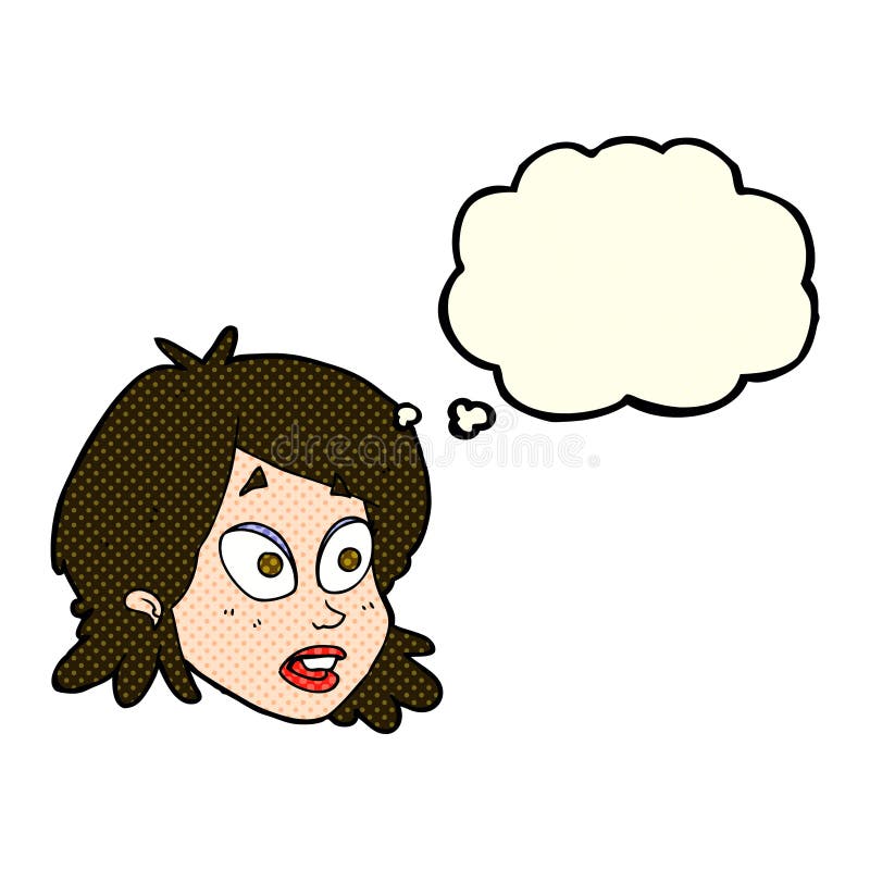Cartoon Female Face with Surprised Expression with Thought Bubbl Stock ...