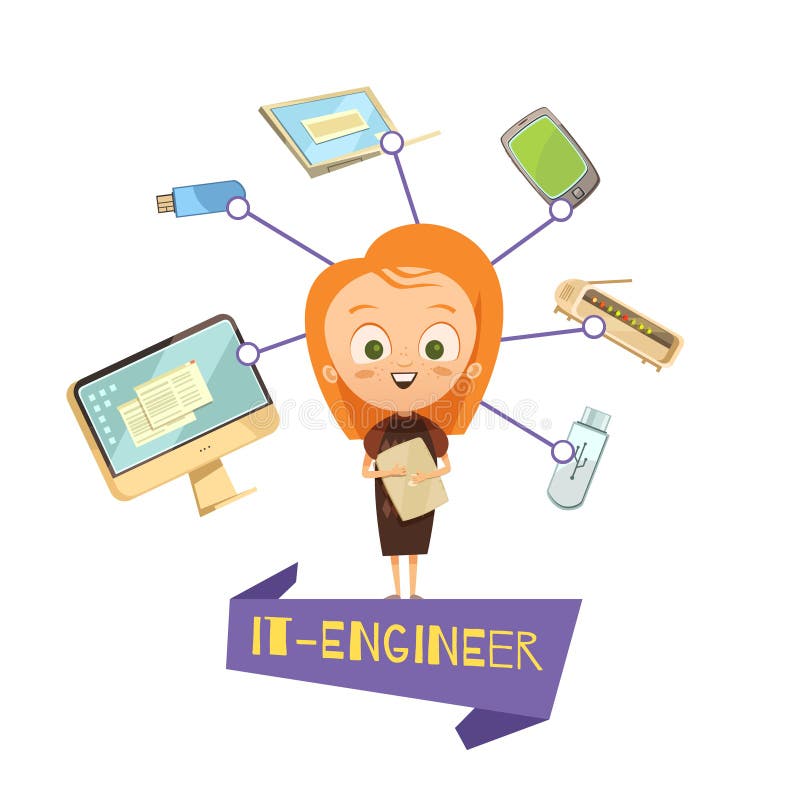 Cartoon Female Figurine of it Engineer Stock Vector - Illustration of ...