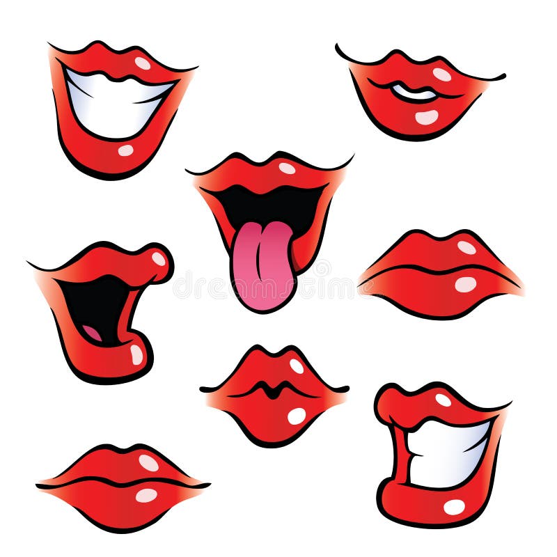 Cartoon Female Mouths with Glossy Lips Stock Vector - Illustration of ...
