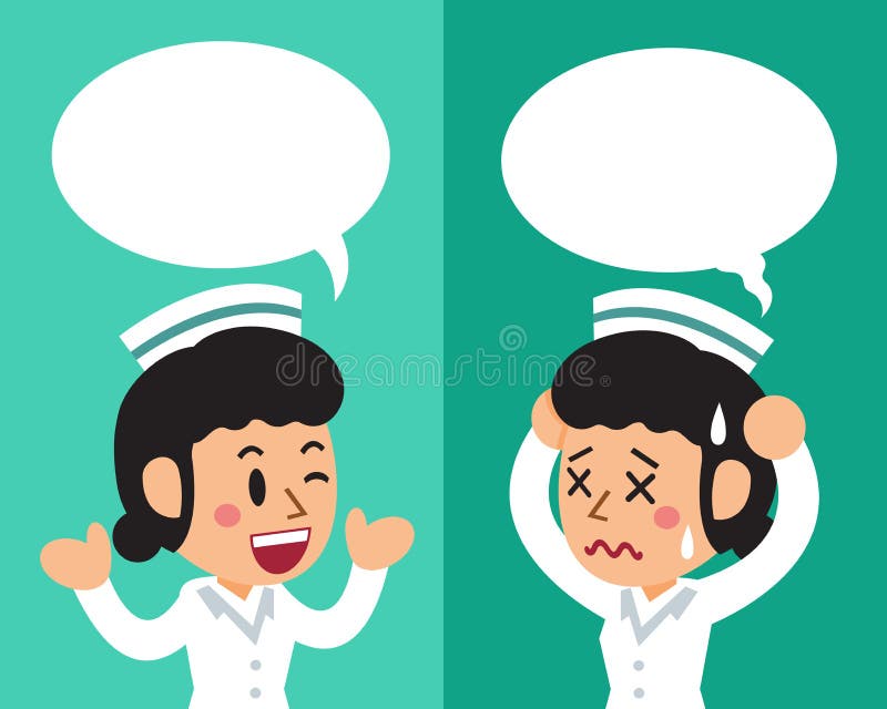 Cartoon Female Nurse Expressing Different Emotions with Speech Bubbles ...