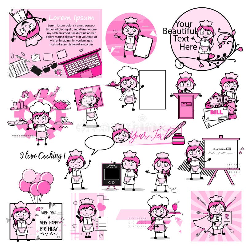 Cartoon Female Waitress Character Concepts - Various Vector ... Cartoon Female Waitress Character Concepts - Various Vector ...