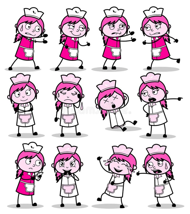 Cartoon Female Waitress - Set of Concepts Vector Illustrations Stock ... Cartoon Female Waitress - Set of Concepts Vector Illustrations Stock ...