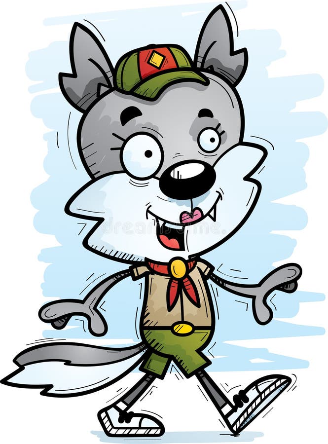 Cartoon Female Wolf Scout Walking Stock Vector - Illustration of clip ...