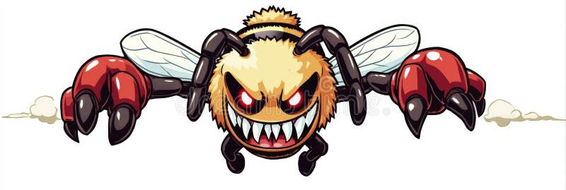 Cartoon Fierce Bee with Exaggerated Features in Flight Stock ...