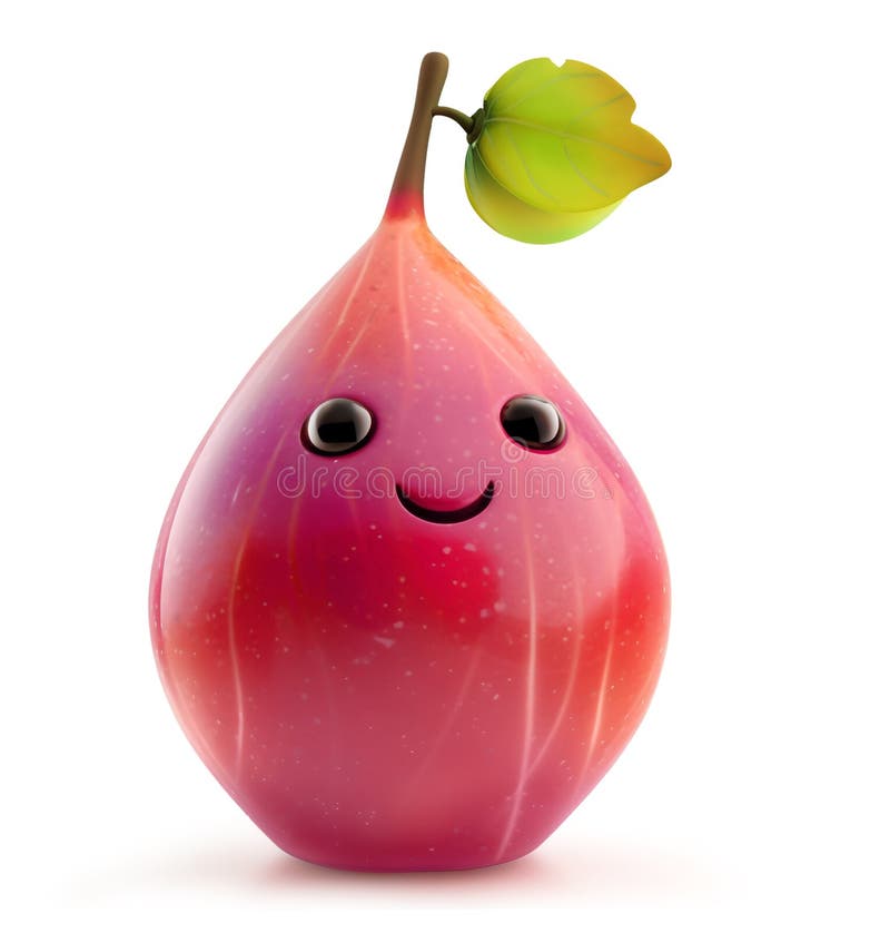 Cartoon Fig Character with a Cute Smile and Leaf on Top Stock ...