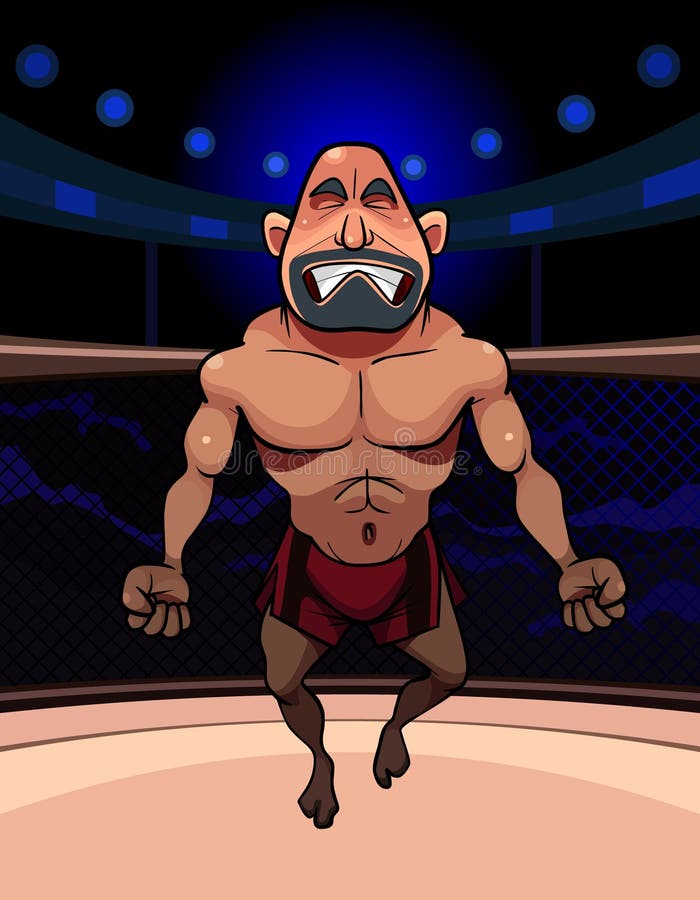 Cartoon Fighter Preparing for a Fight in the Ring with a Net Stock ...