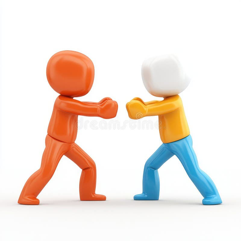 Two Cartoon Figures Engaging in Tug-of-War Competition. Stock ...