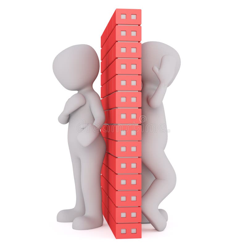 Cartoon Figures on Opposite Sides of Brick Wall Stock Illustration ...