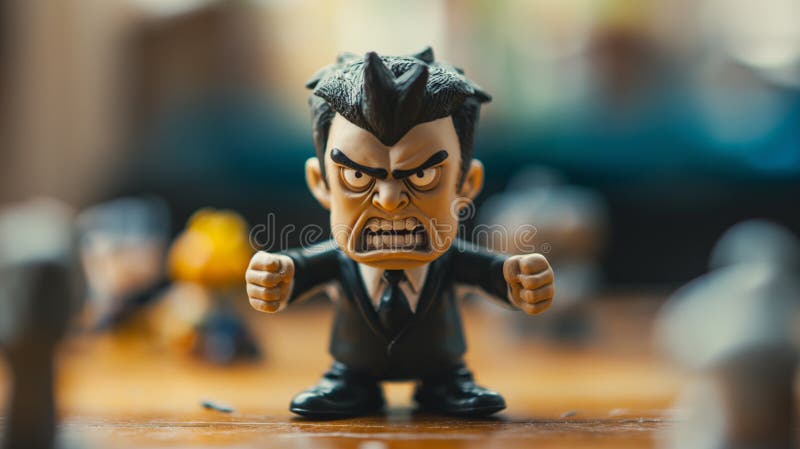 Cartoon Figurine of an Angry Man in a Suit on a Table Stock Image ...