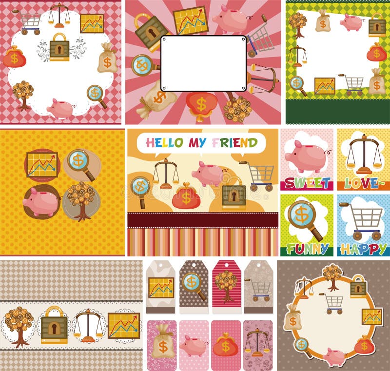 Cartoon Finance & Money Card Stock Vector - Illustration of currency ...