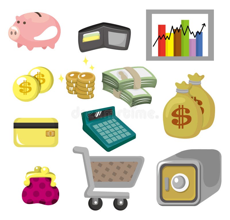 Cartoon Finance & Money Icon Set Stock Vector - Illustration of credit ...