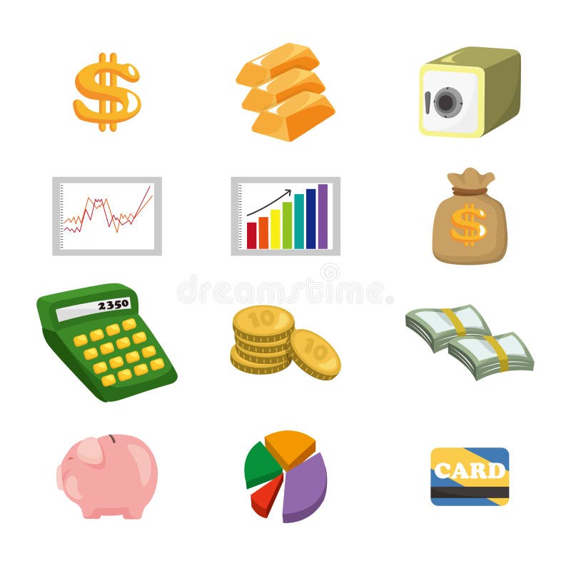 Cartoon Finance & Money Icon Set Stock Vector - Illustration of cash ...