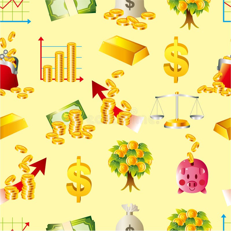 Cartoon Finance & Money Seamless Pattern Stock Vector - Illustration of ...