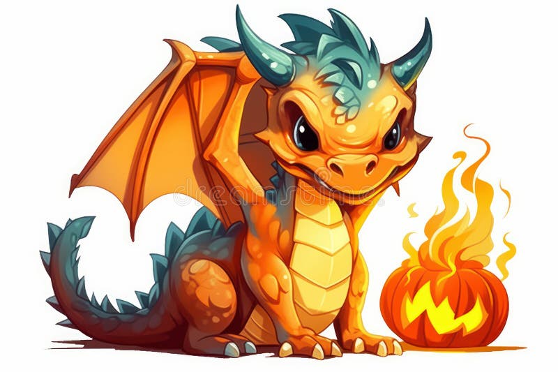 Cartoon of a Fire Dragon. Halloween Illustration. Stock Illustration ...